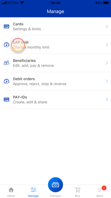 Changing your monthly EAP limit | Standard Bank